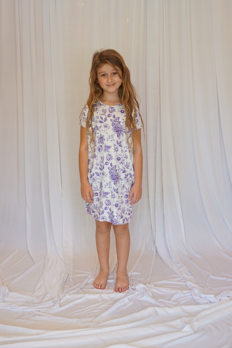 Cozy Purple Floral Kids Gown at Clothing Store Colada Co.