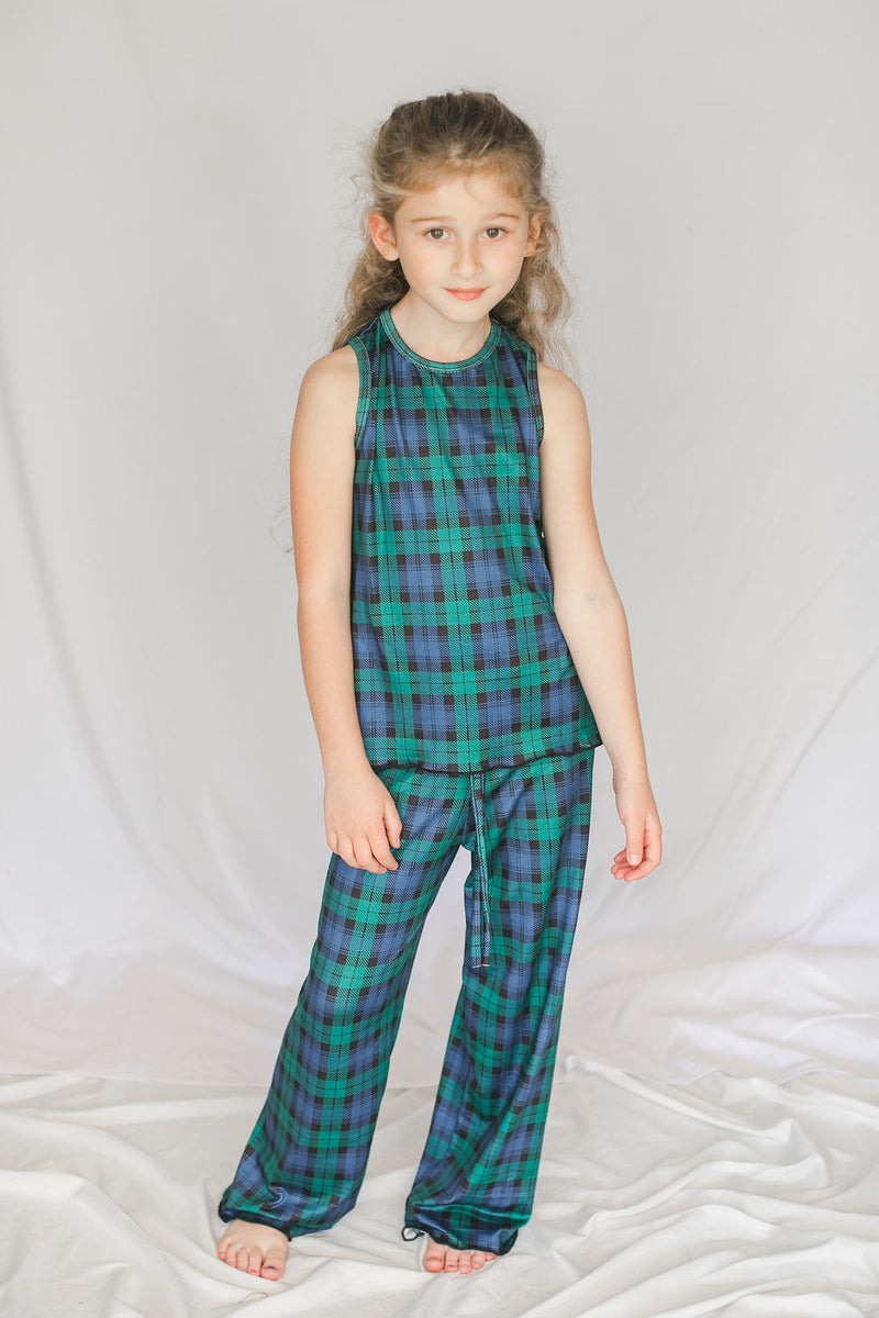 Kids Cozy Green Plaid Pajama Pants Set Night Wear at Clothing Store ...