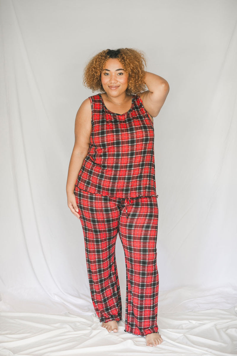 Cozy Plaid Pajama Pant Sets Sleeveless Pajama Sets at Women's Clothing ...